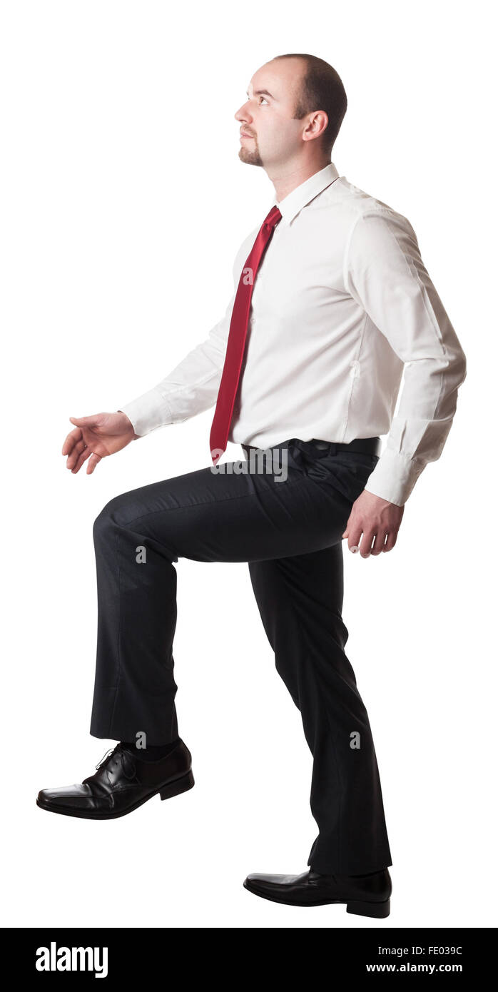 man go up position isolated on white background Stock Photo - Alamy