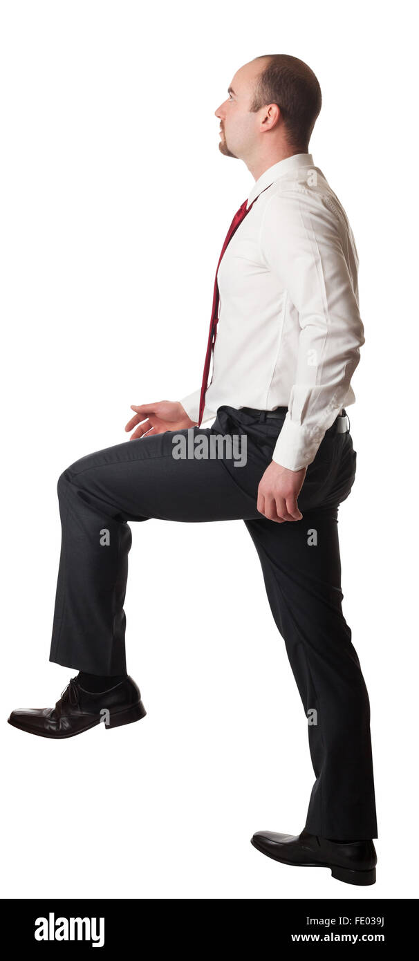 man go up position isolated on white background Stock Photo - Alamy