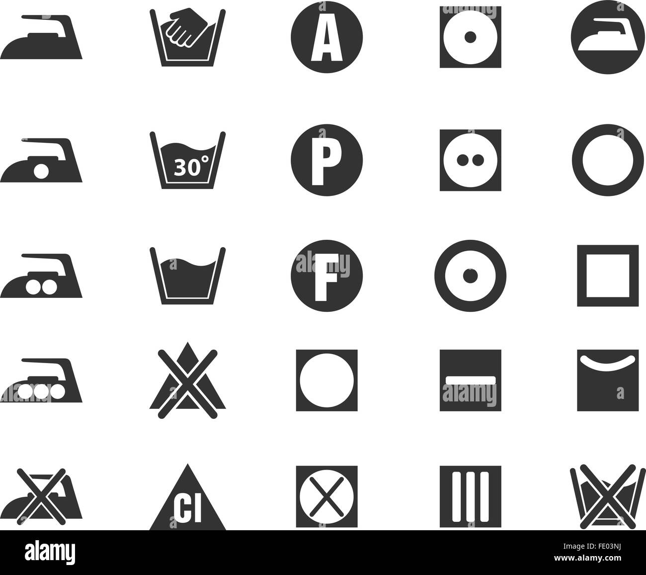 Laundry symbols set Black and White Stock Photos & Images - Alamy