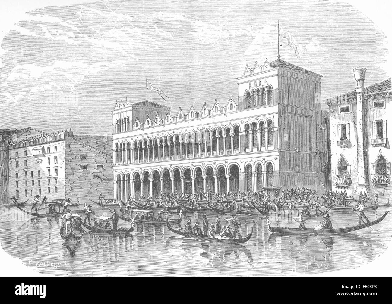 VENICE: Fondaco dei Turchi-Grand Canal, antique print 1880 Stock Photo ...