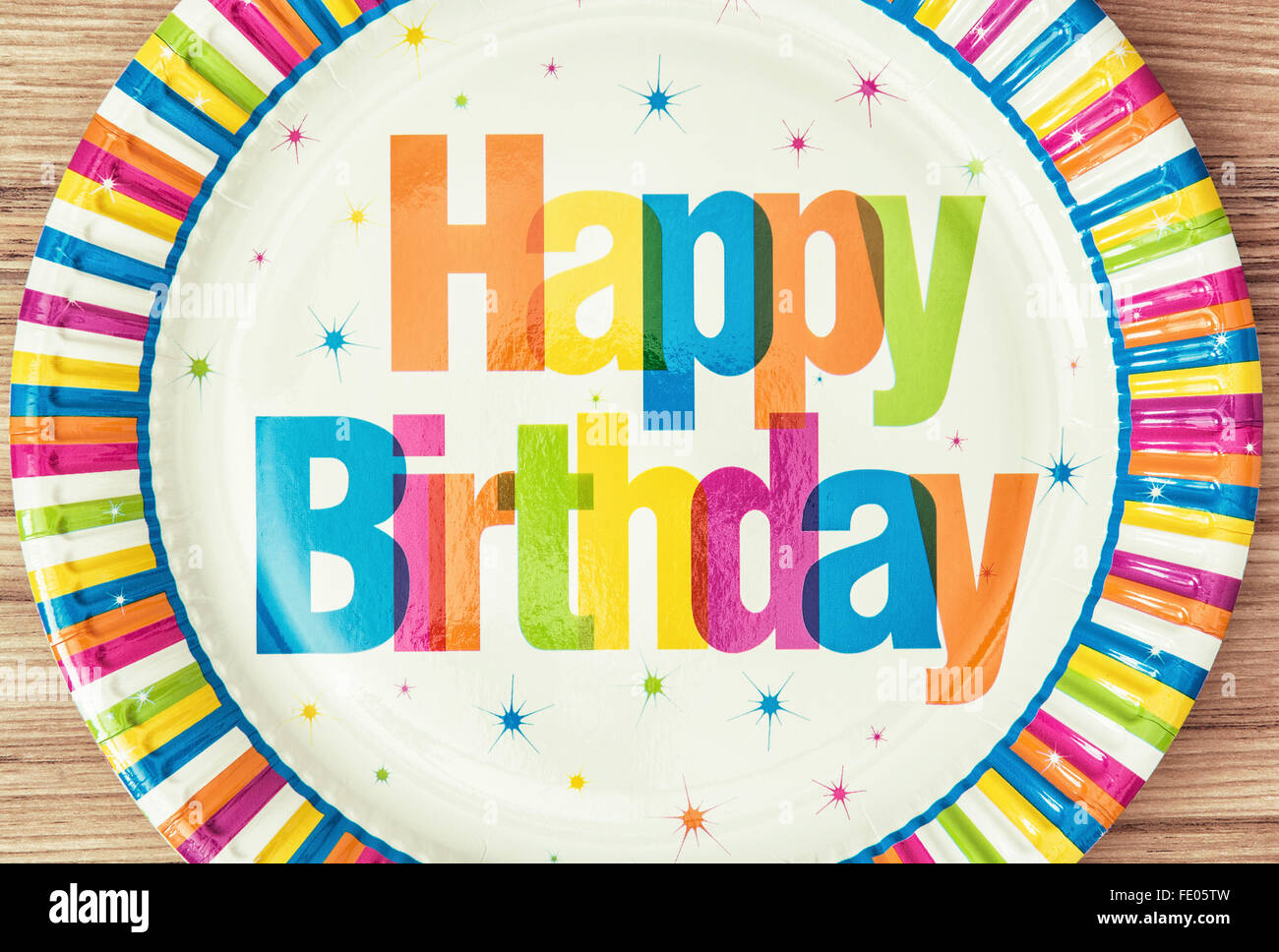 Paper plates designed for birthday part. Holidays theme. Retro style ...