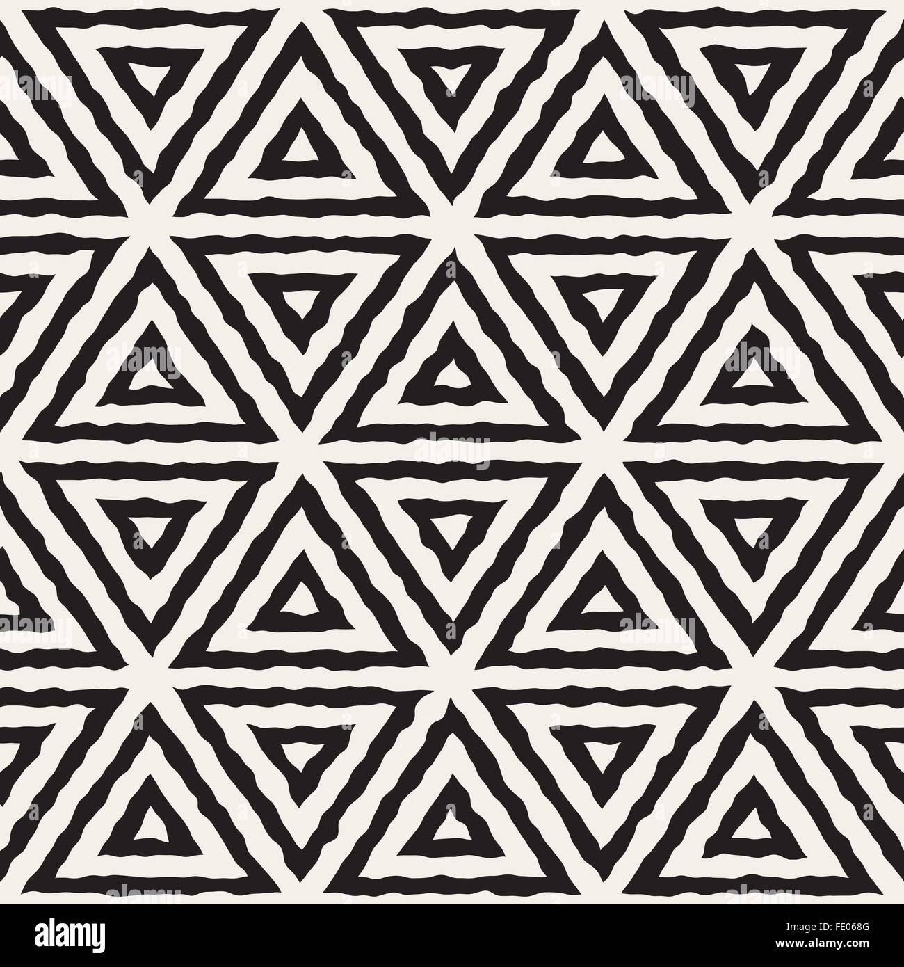 Vector Seamless Black And White Hand Painted Line Geometric Triangle ...