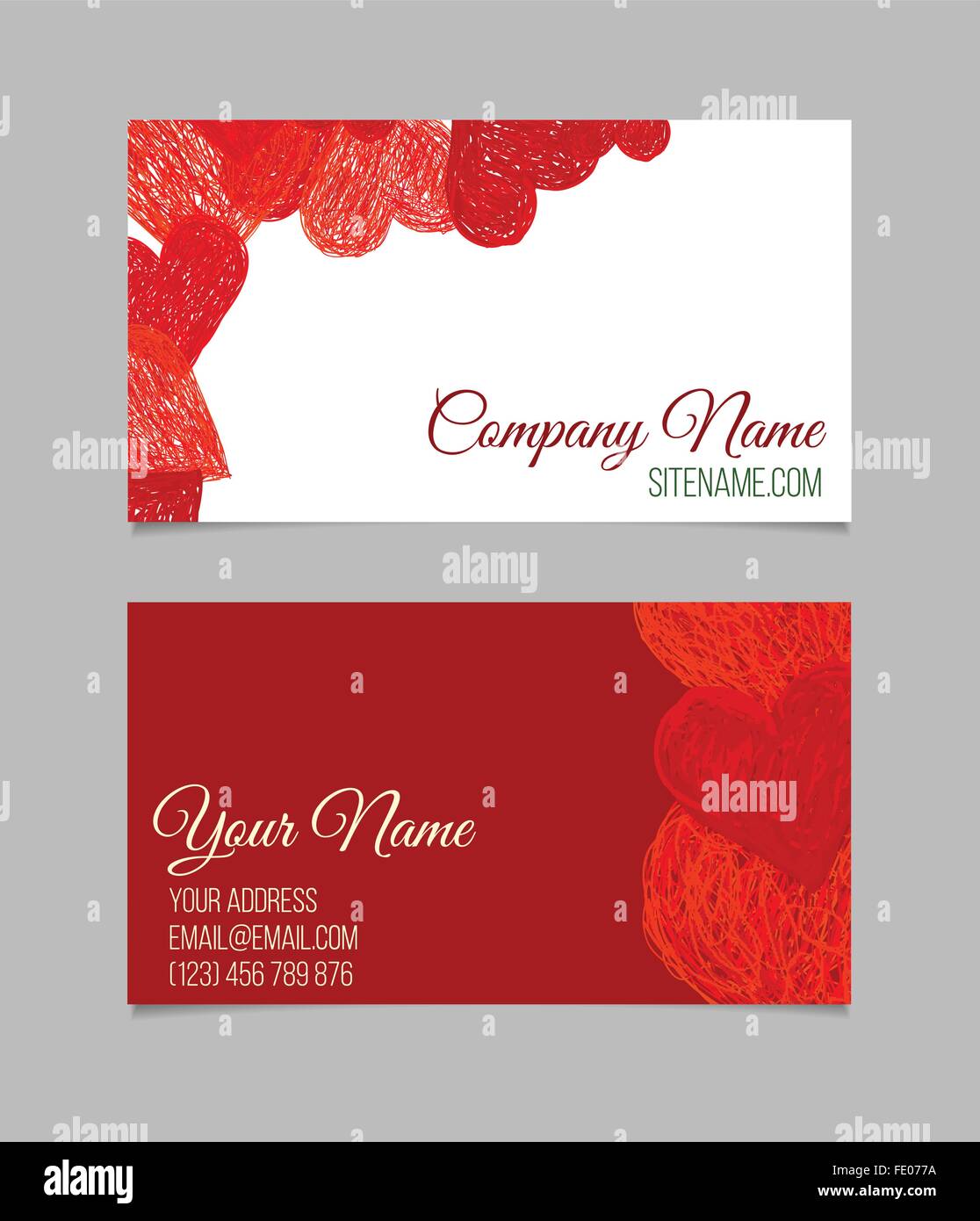 Visiting card with hand drawn hearts Stock Vector Image & Art - Alamy