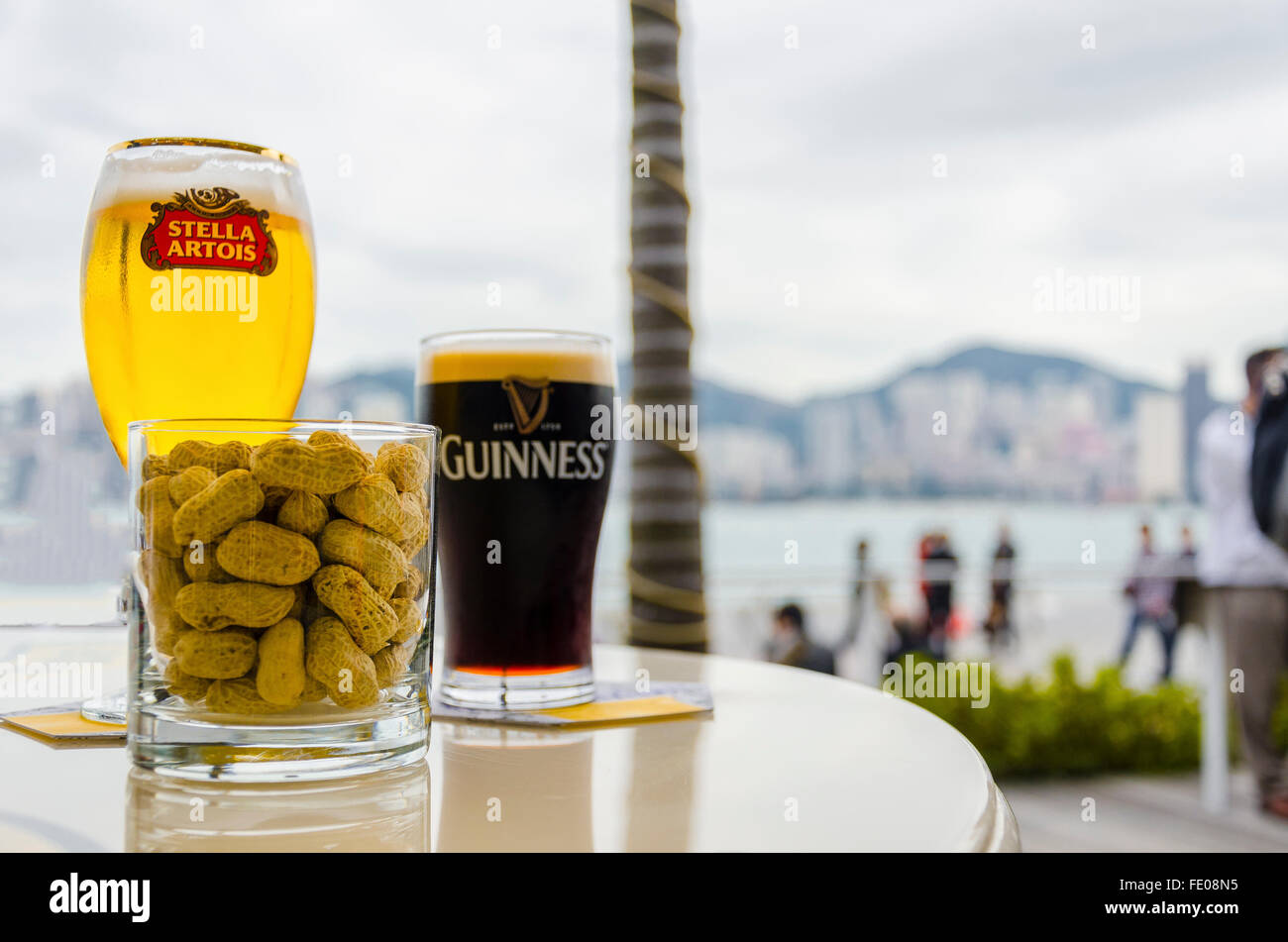 Lunchtime beers at Hong Kong, Asia Stock Photo - Alamy