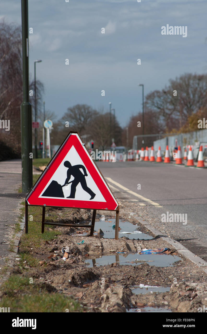 roadworks and signage Stock Photo - Alamy