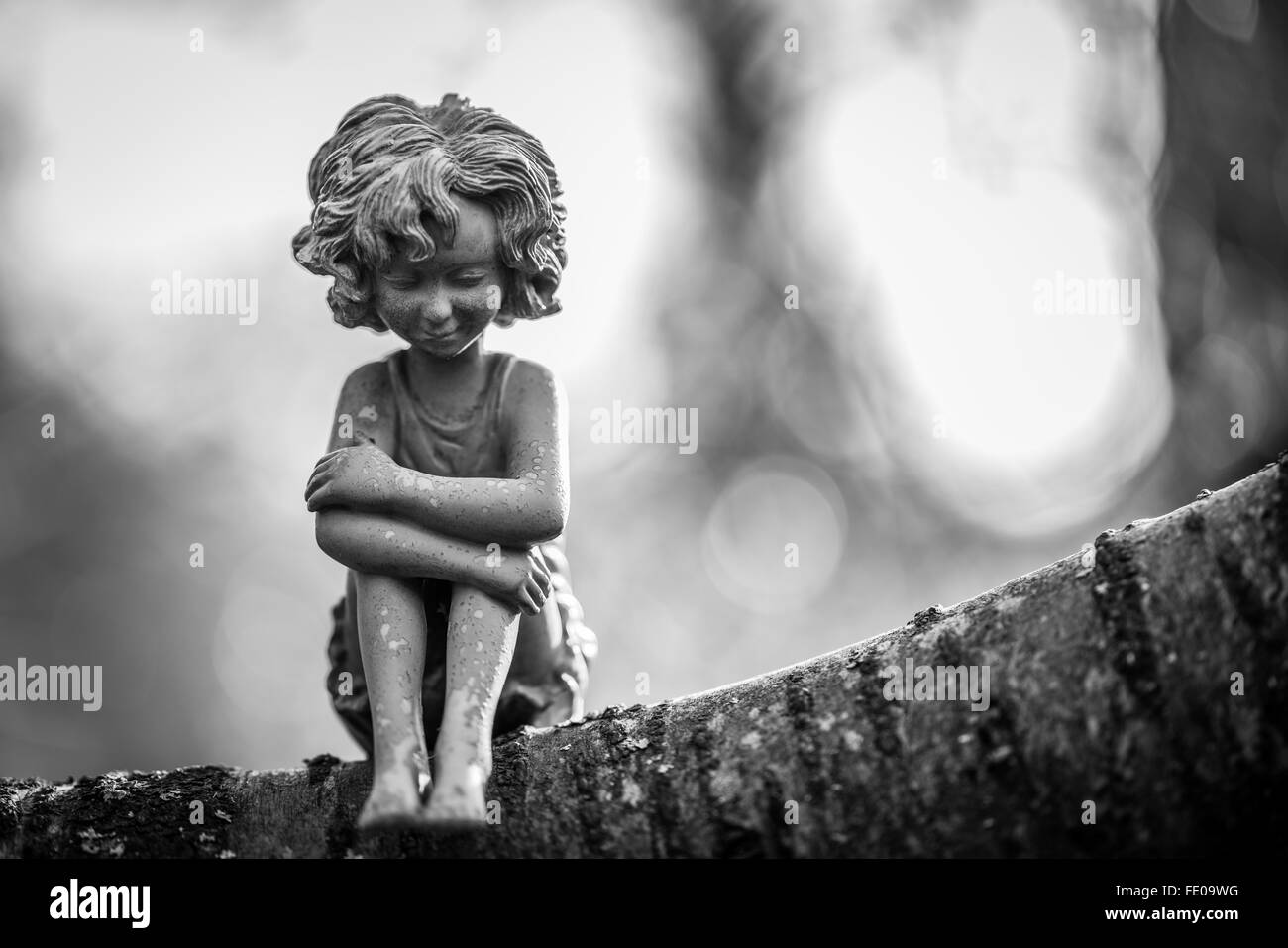 A fairy statue alone sitting in a tree Stock Photo - Alamy
