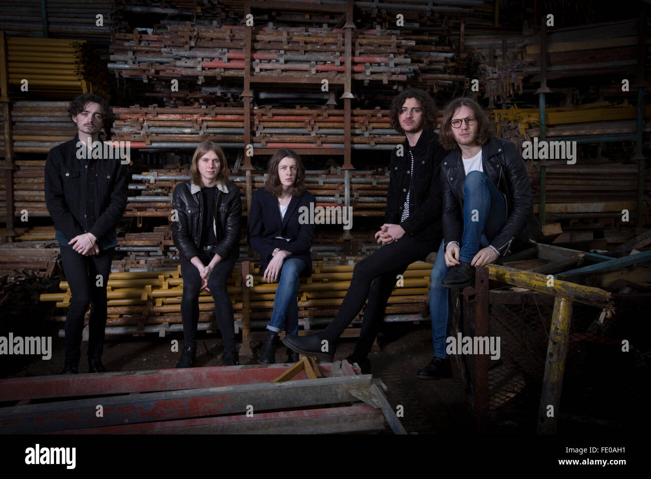 Stockport band Blossoms, pictured in a scaffolders' yard in the town ...