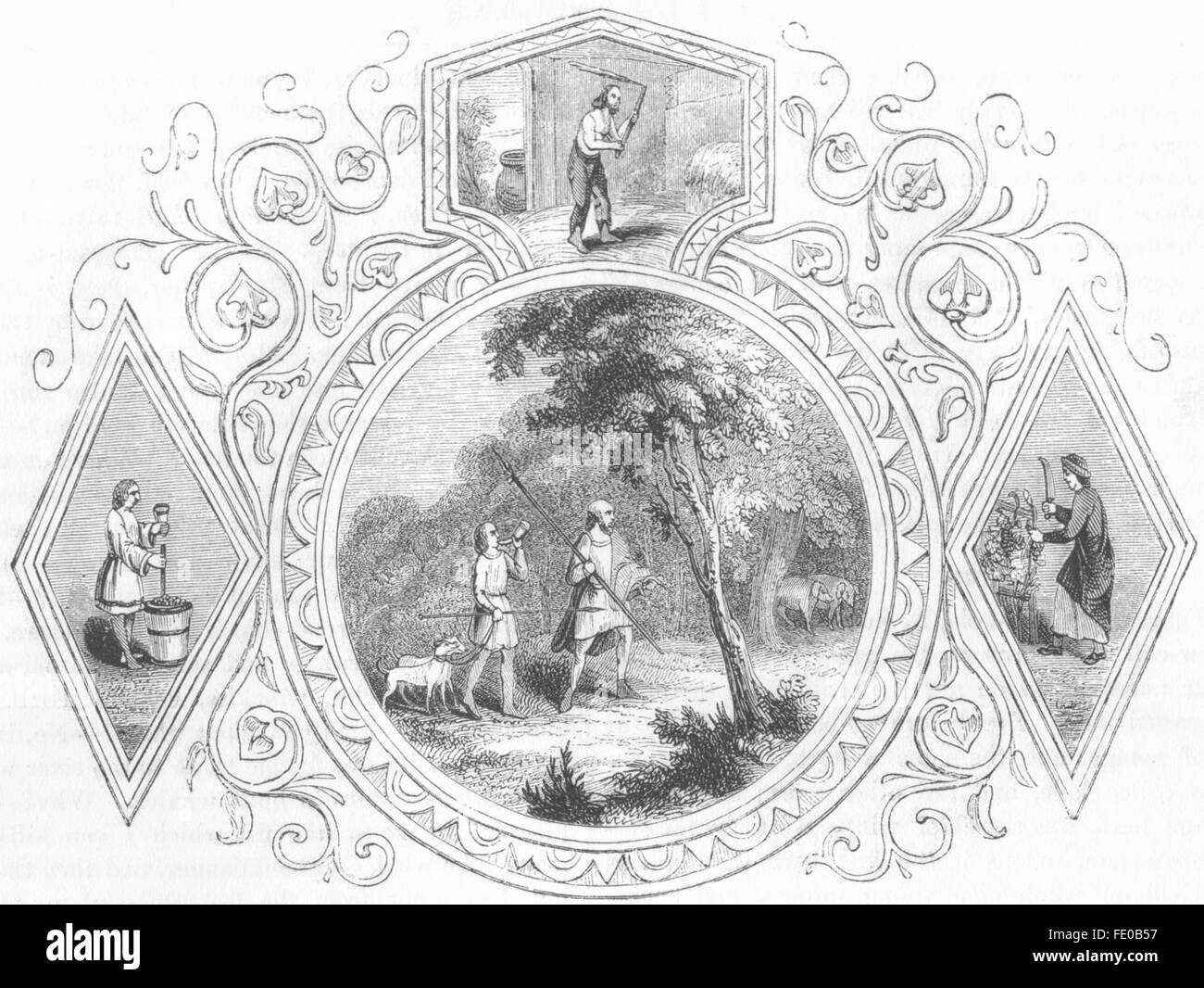 TRIBAL: Saxon Emblems of month, antique print 1845 Stock Photo - Alamy