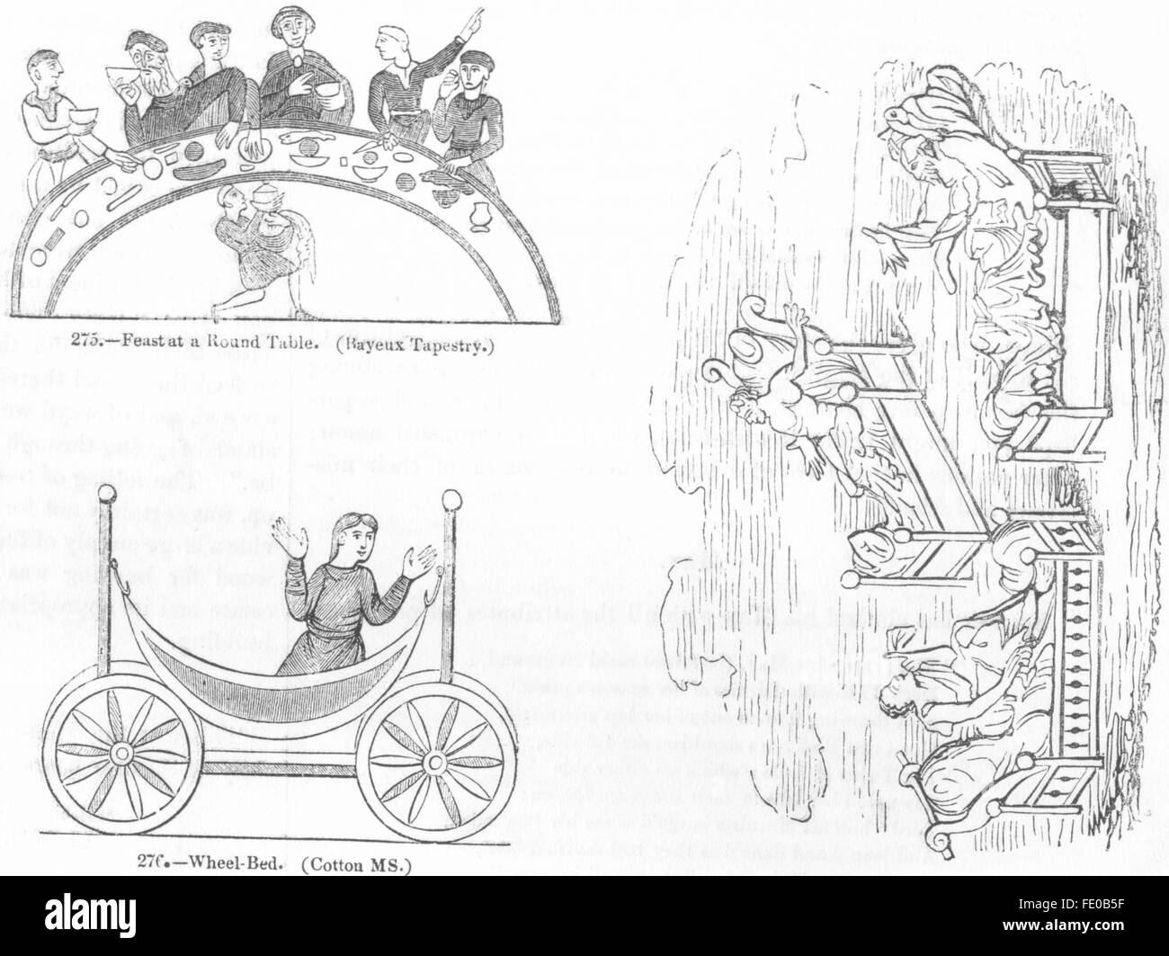 SAXONS: Feast(Bayeux); Wheel-bed, table, antique print 1845 Stock Photo ...