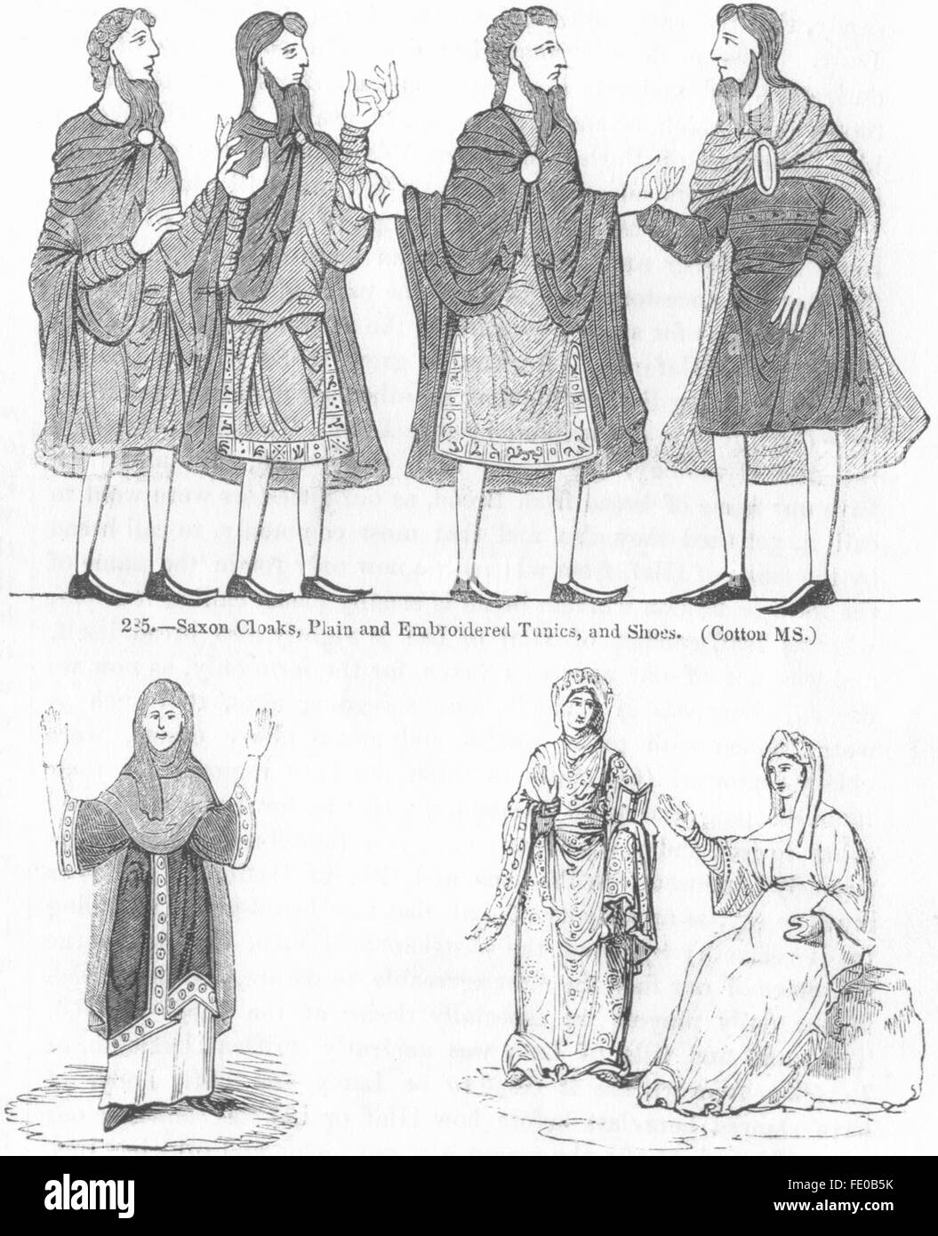 TRIBAL: Saxon cloaks, Tunics; Etheldrytha, antique print 1845 Stock ...