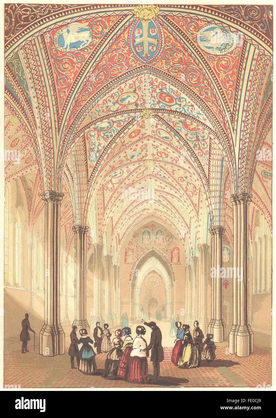 LONDON: Interior of the temple Church, antique print 1845 Stock Photo ...