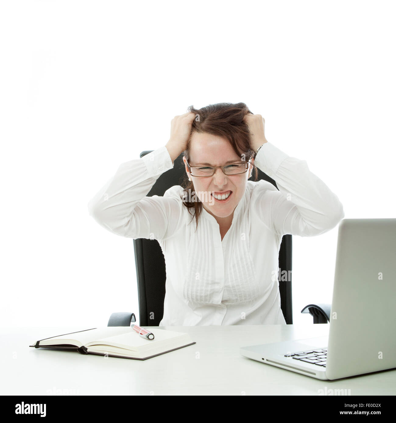 young brunette business woman with glasses is frustrated Stock Photo ...
