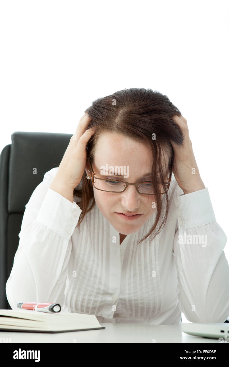 young brunette business woman with glasses is frustrated Stock Photo ...