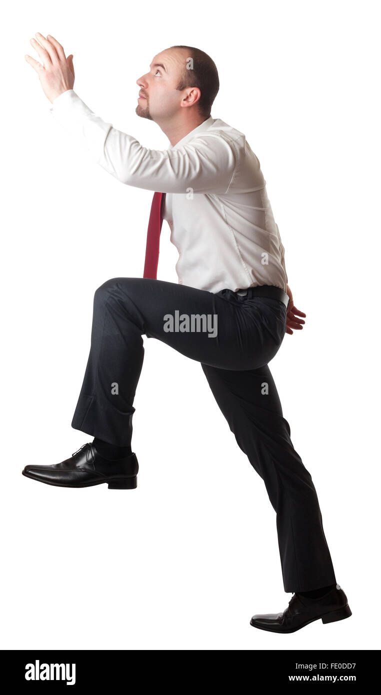 man go up position isolated on white background Stock Photo - Alamy