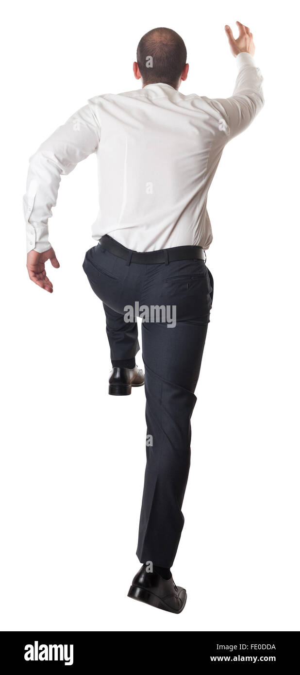 man go up position isolated on white background Stock Photo - Alamy