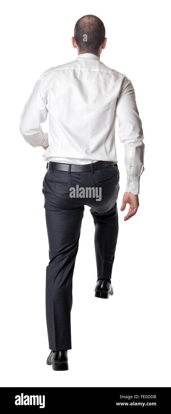 man go up position isolated on white background Stock Photo - Alamy