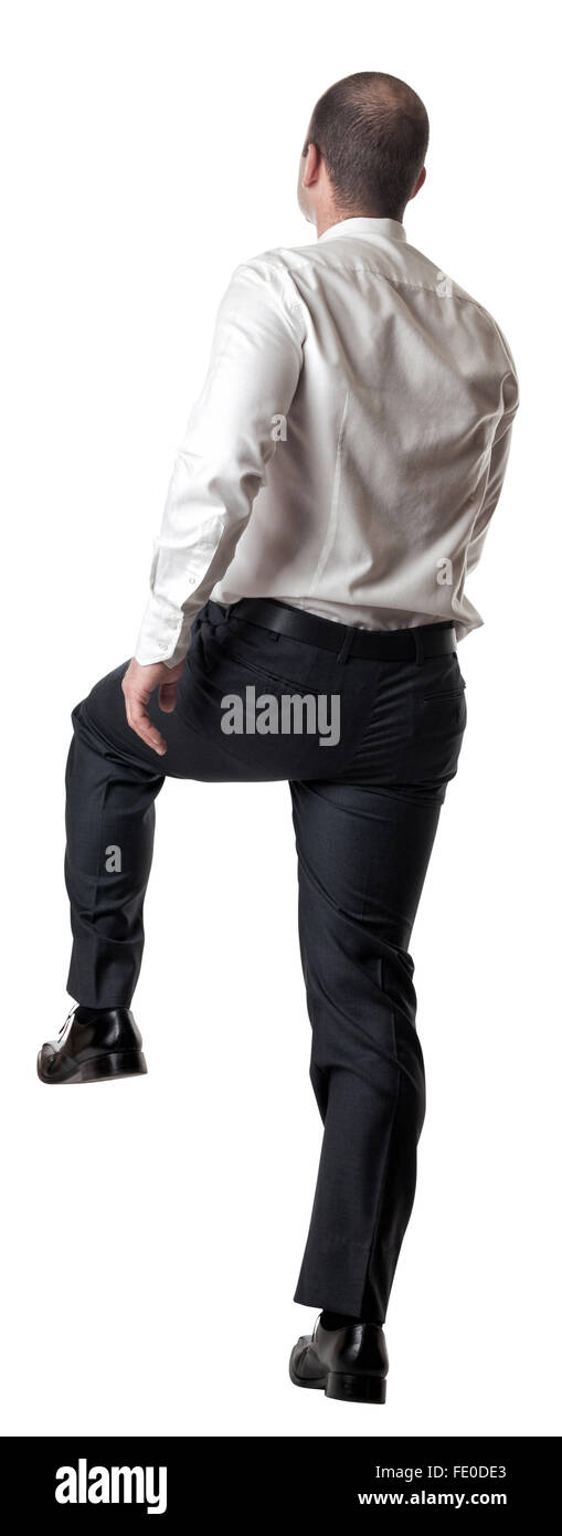 man go up position isolated on white background Stock Photo - Alamy