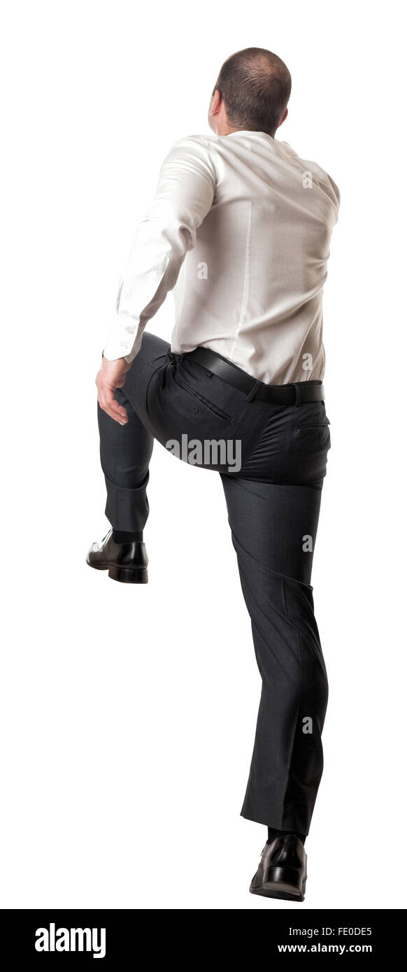 man go up position isolated on white background Stock Photo - Alamy