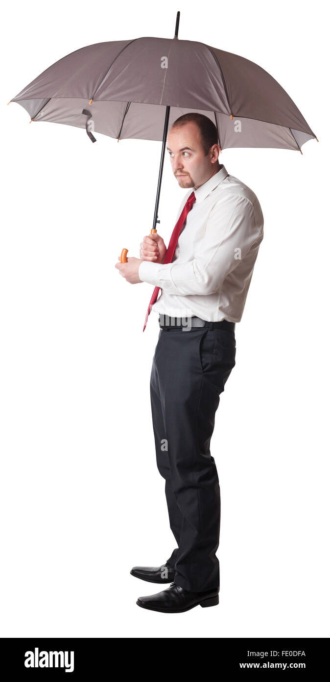 man with umbrella isolated on white background Stock Photo - Alamy