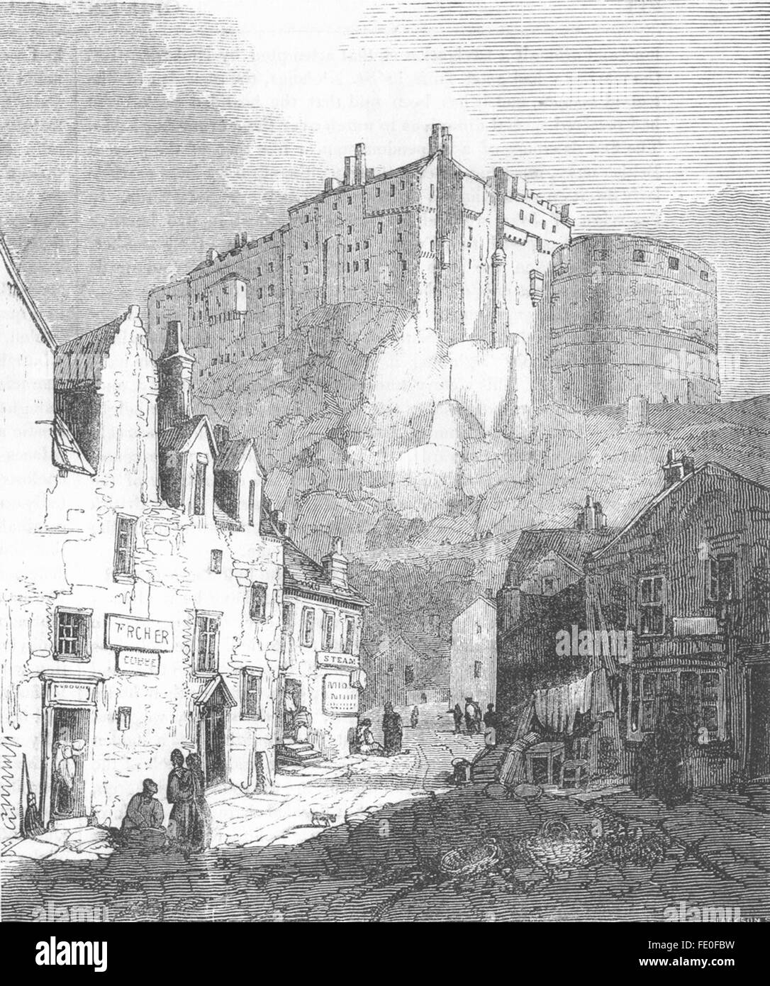 SCOTLAND: Edinburgh Castle, antique print 1845 Stock Photo - Alamy
