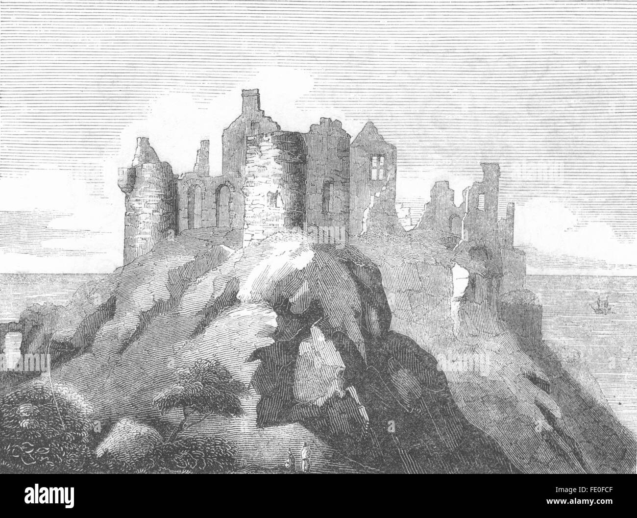 IRELAND: Dunluce Castle, antique print 1845 Stock Photo - Alamy