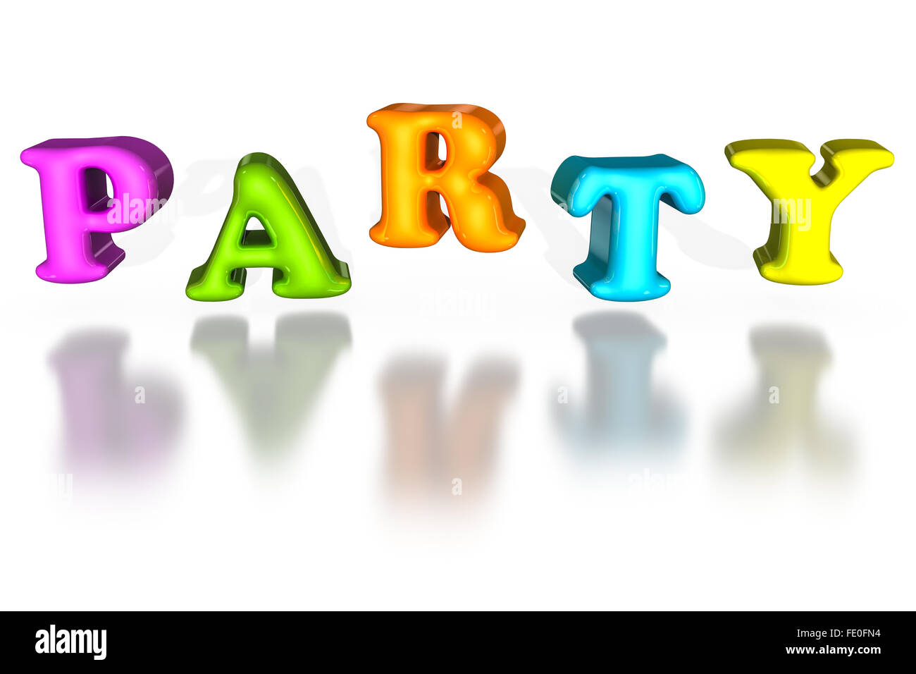 Balloon inflated 3d letters party. Colorful word sign in 3d isolated on ...
