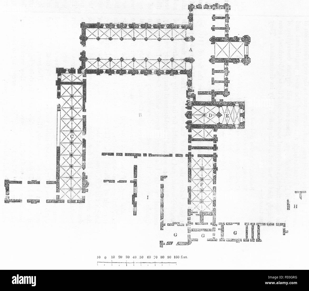 YORKS: Plan of Kirkstall Abbey, antique print 1845 Stock Photo - Alamy