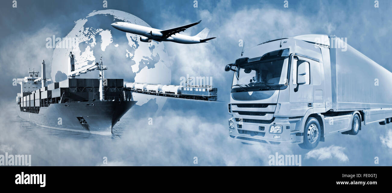 Transport of goods by truck, boat, plane and train Stock Photo - Alamy
