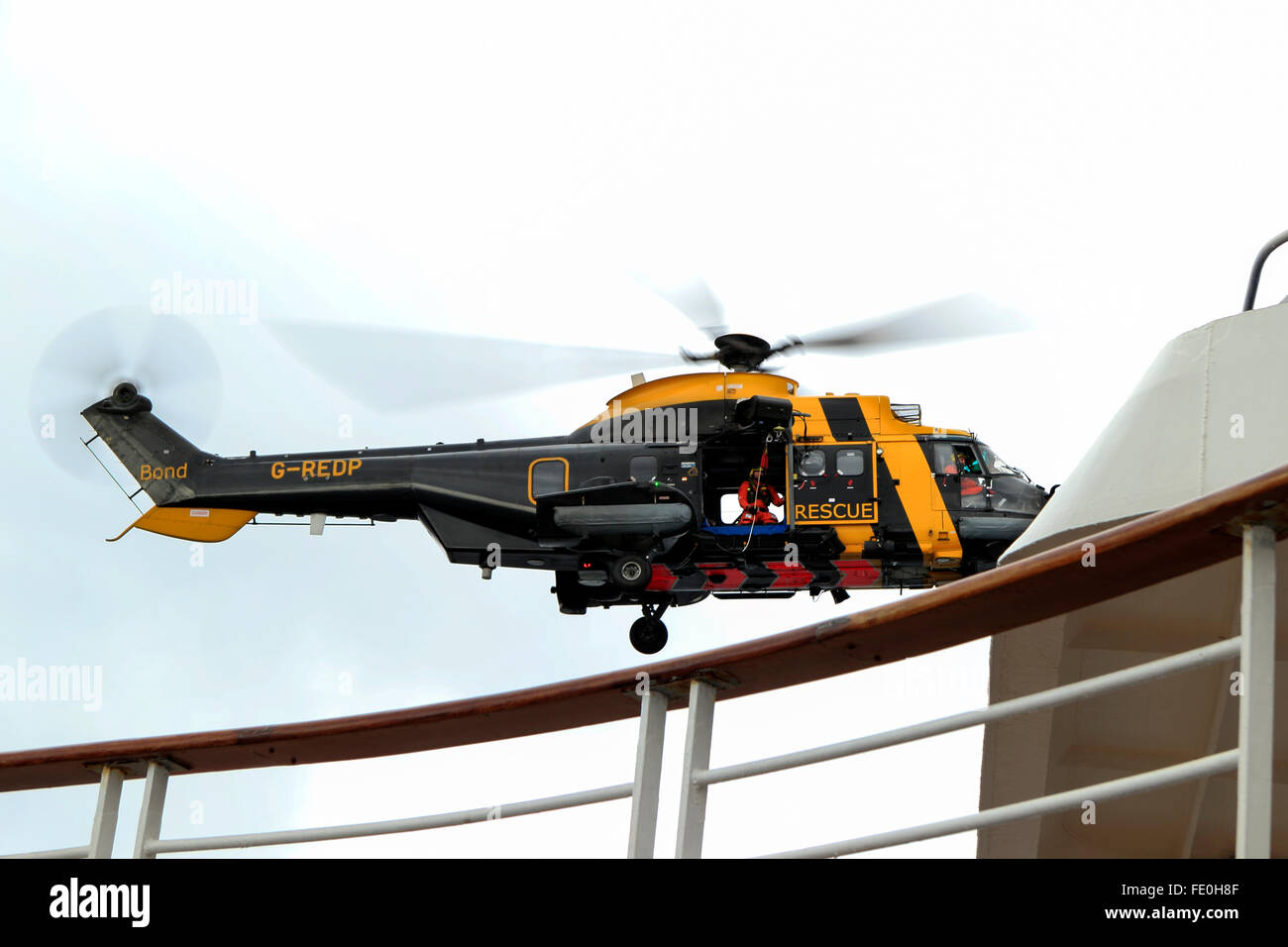Emergency helicopter rescue training on a cruise ship Stock Photo - Alamy