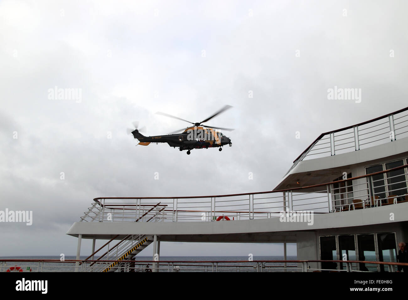 Emergency helicopter rescue training on a cruise ship Stock Photo - Alamy