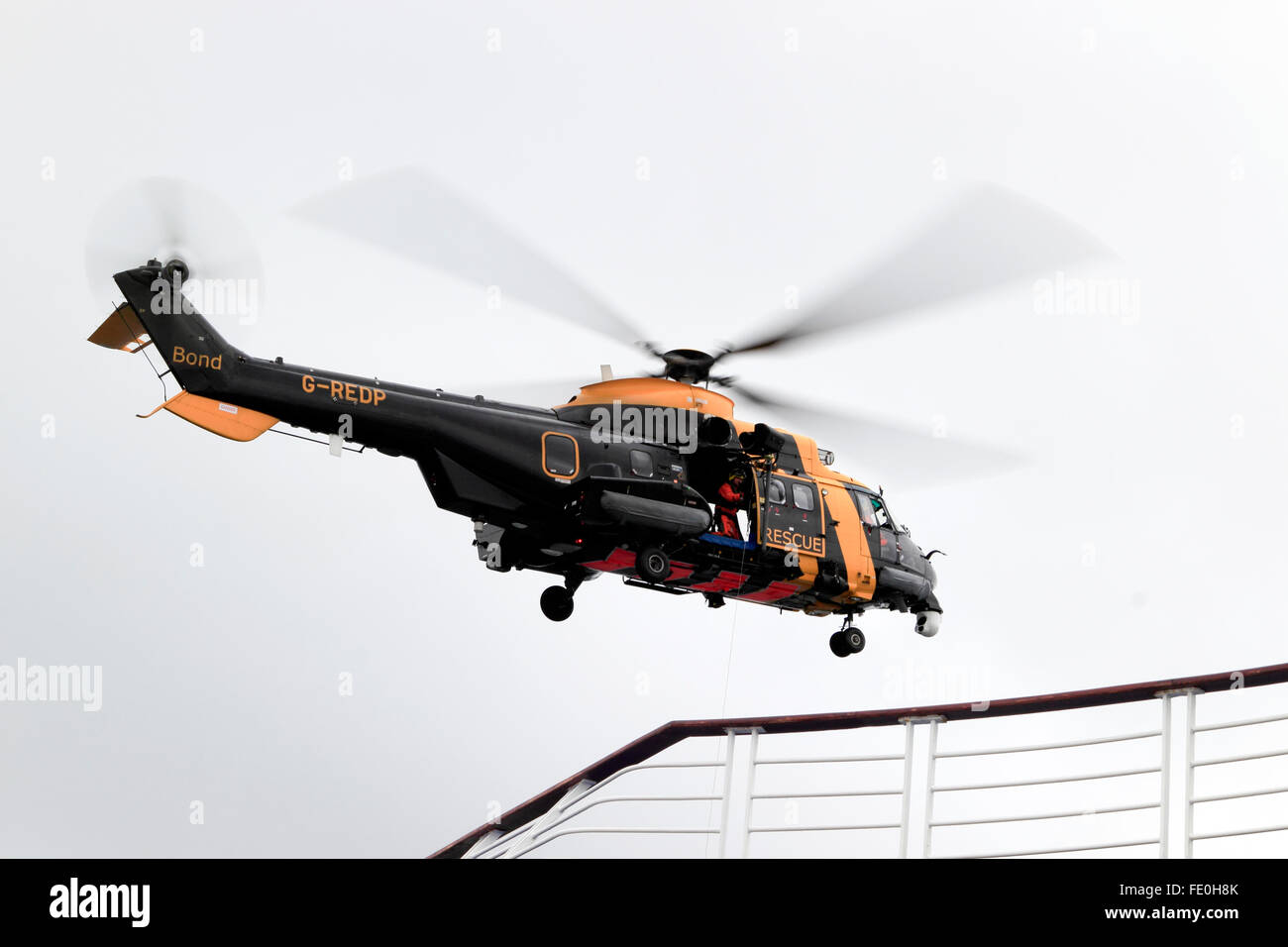 Emergency helicopter rescue training on a cruise ship Stock Photo - Alamy