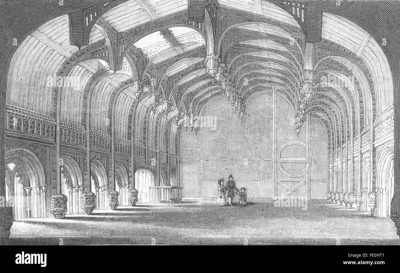CROSBY HALL: upper floor, before its being restored, antique print 1845 ...
