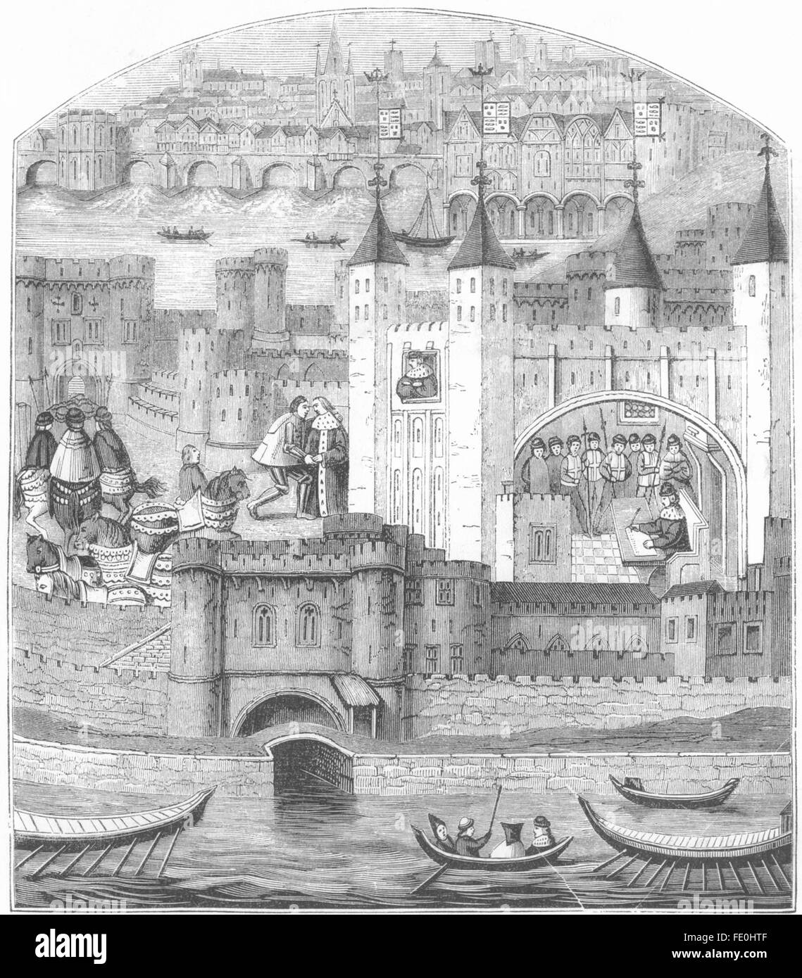 LONDON: The Tower in the 15th Century, antique print 1845 Stock Photo ...