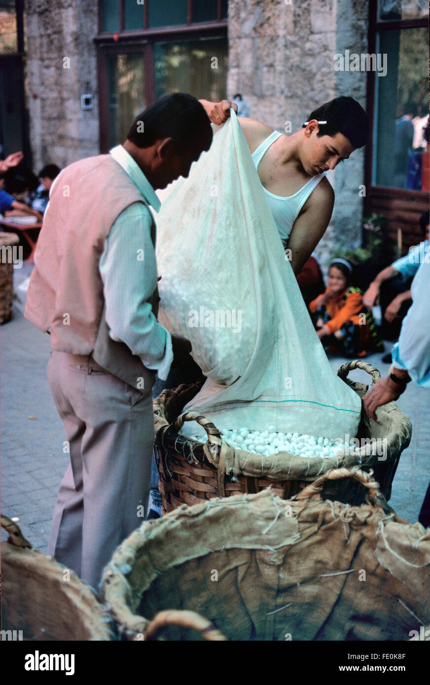 Silk Farmers Weigh Bags of Silk Cocoons at the Silk Cocoon Market Held ...