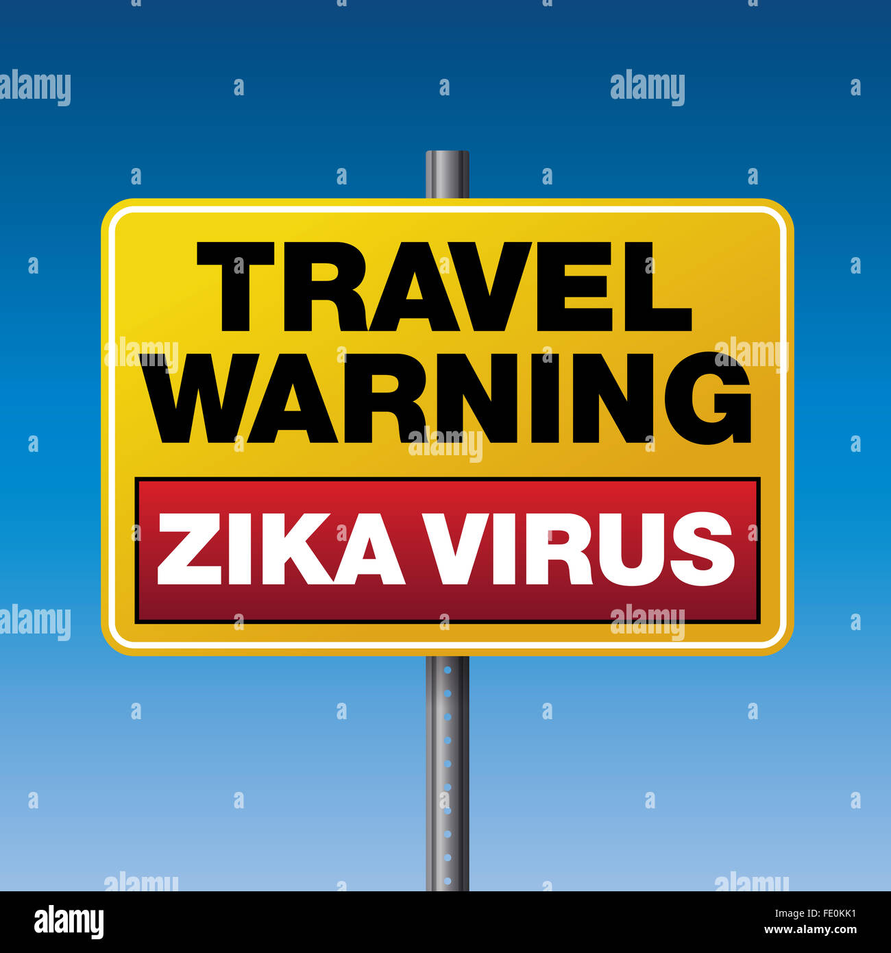 A yellow caution travel warning sign for the Zika Virus Stock Photo - Alamy