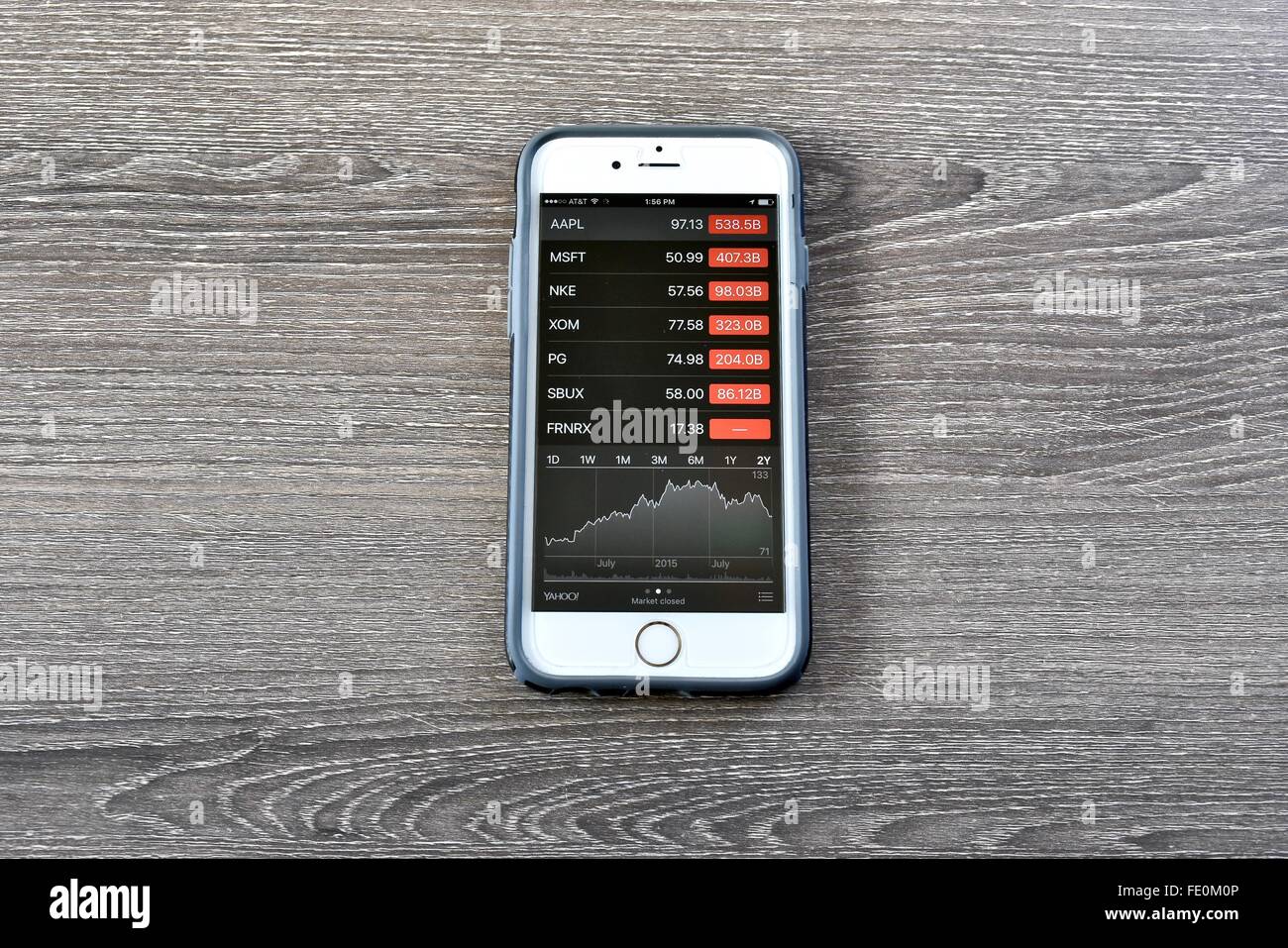 Apple iPhone displaying stock market on a day of market correction ...