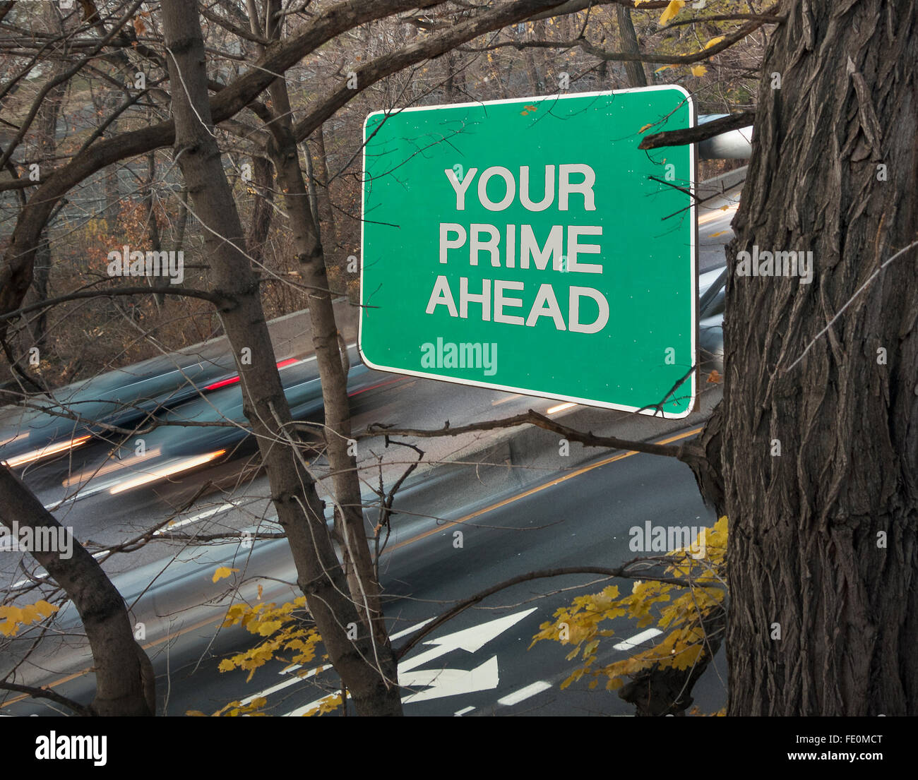 highway road sign your prime ahead with traffic Stock Photo - Alamy