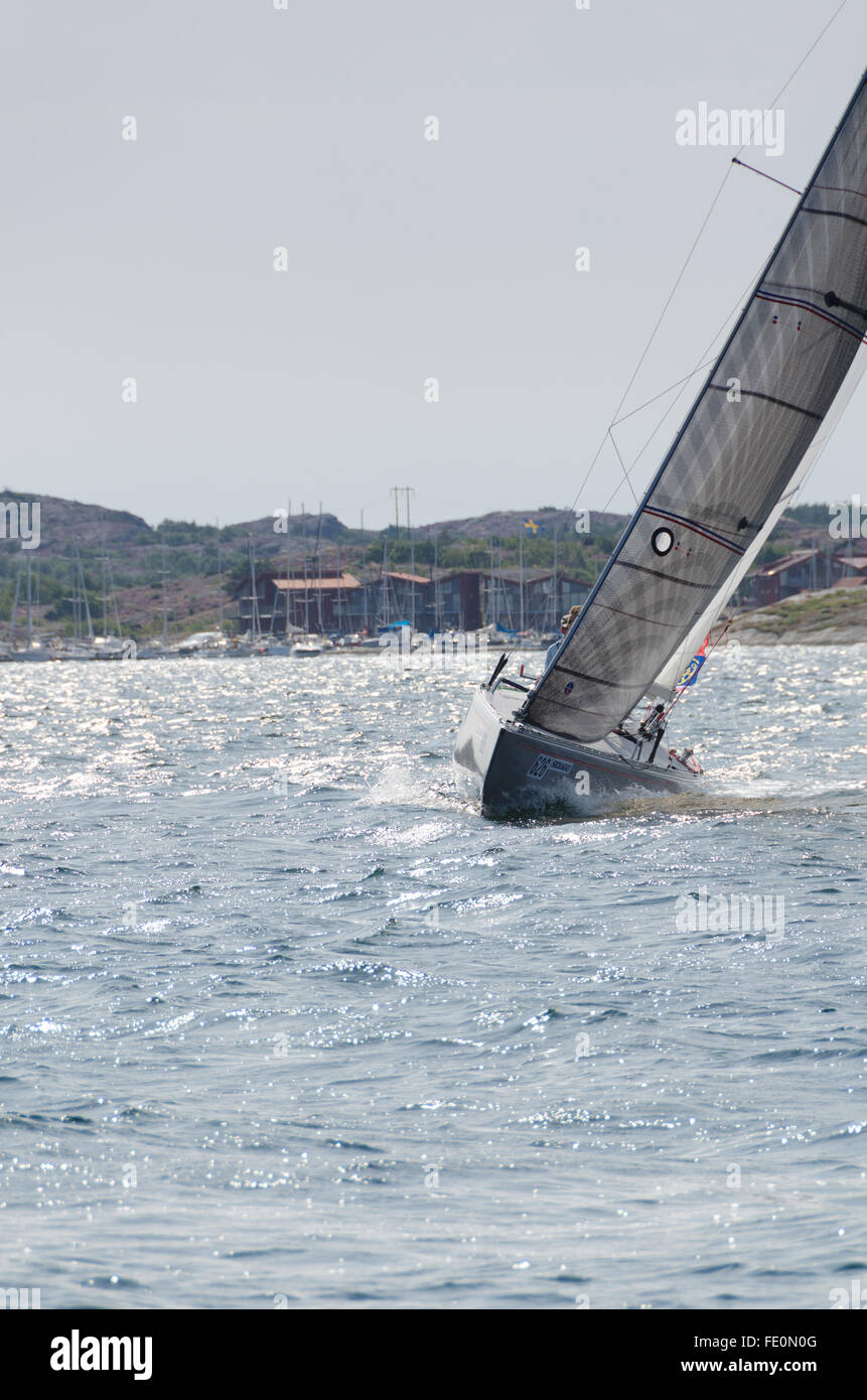 one sail competition on swedish westcoast one lonely boat Stock Photo ...