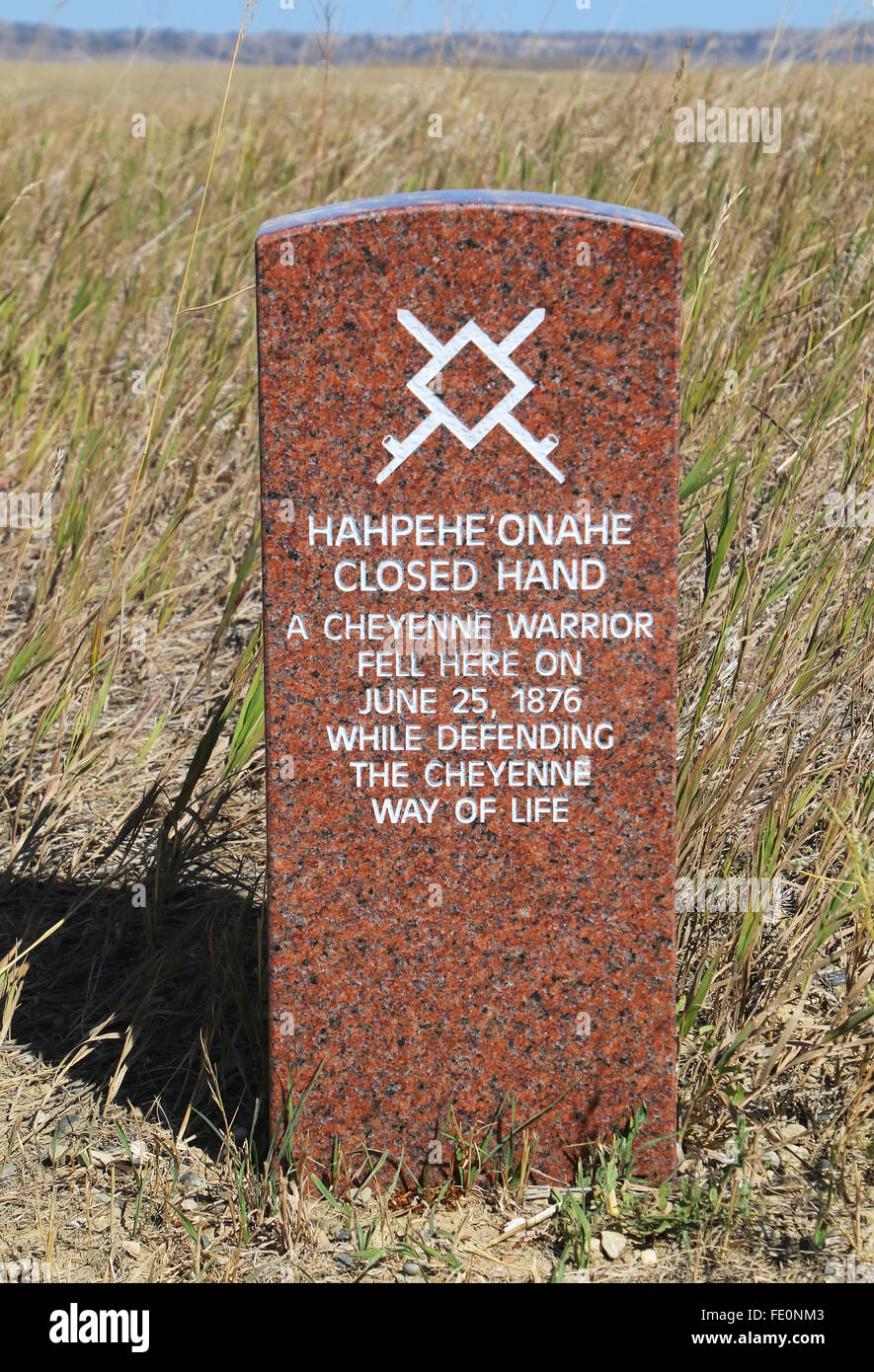Indian warrior marker stone at Little Bighorn Battlefield National ...