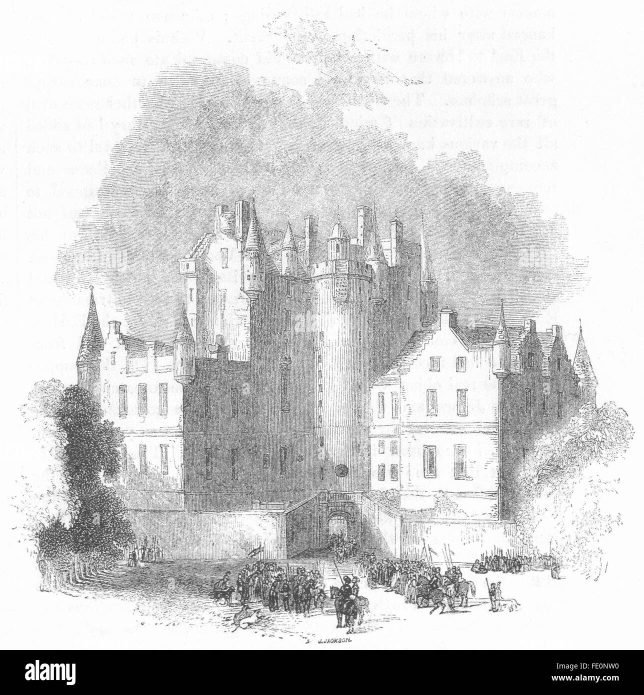 SCOTLAND: Glamis Castle, antique print 1845 Stock Photo - Alamy
