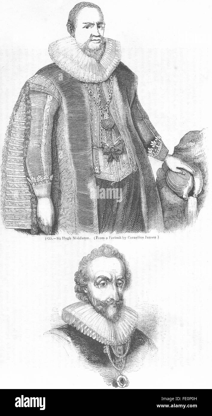PORTRAIT: Hugh Middleton; Wm Alexander, Earl Stirling, antique print ...