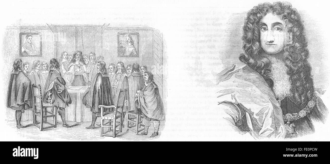 CHARLES II: Restoration, Hague; portrait, antique print 1845 Stock ...