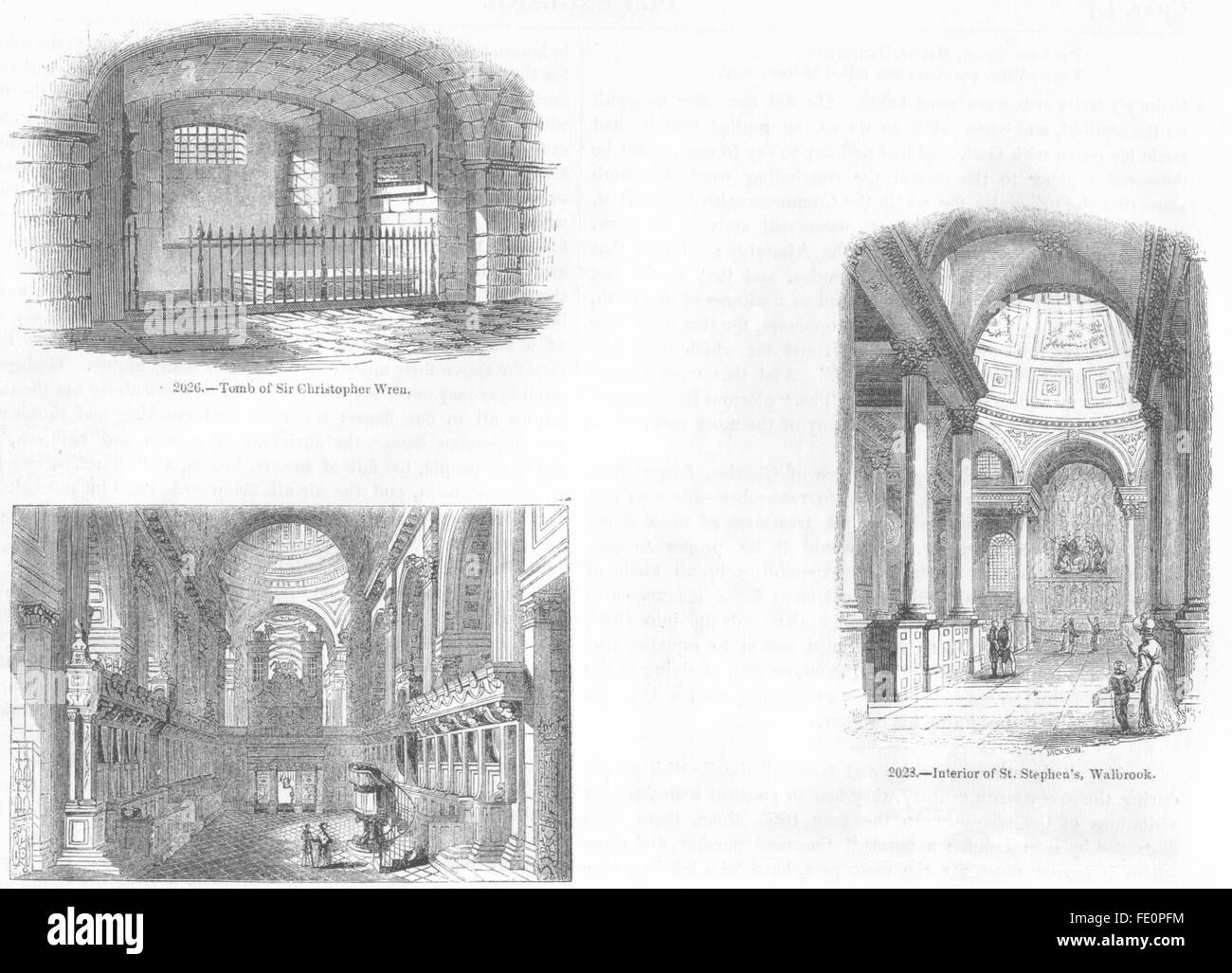 ST PAUL'S: Wren's Tomb & Choir; Stephen's, Walbrook, antique print 1845 ...