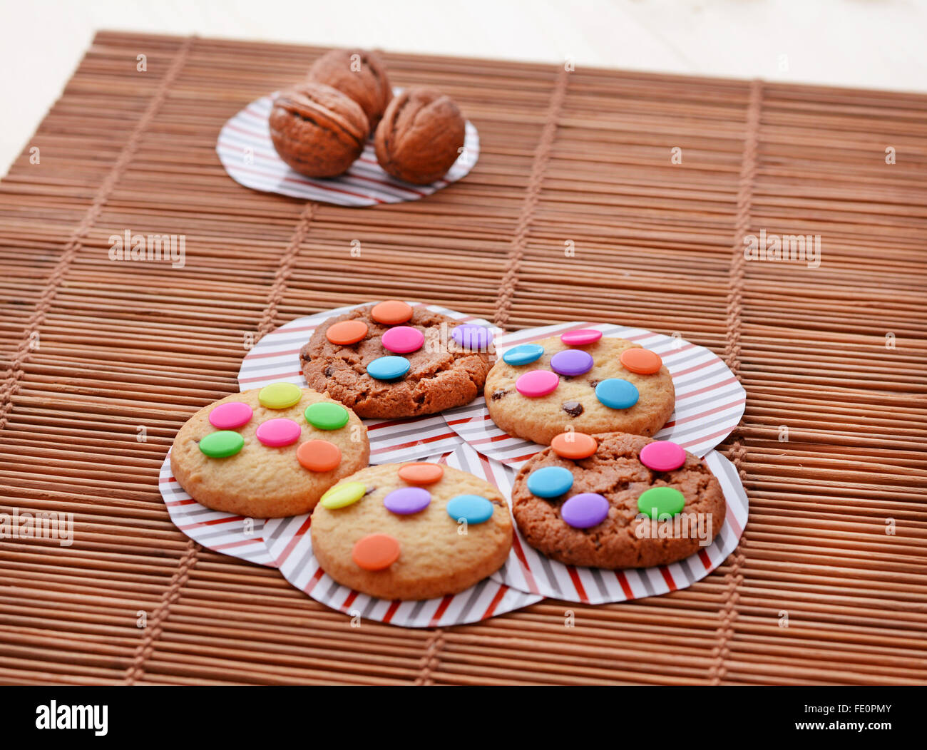 Cookies decorated with colorful candy . Sweets food background Stock ...
