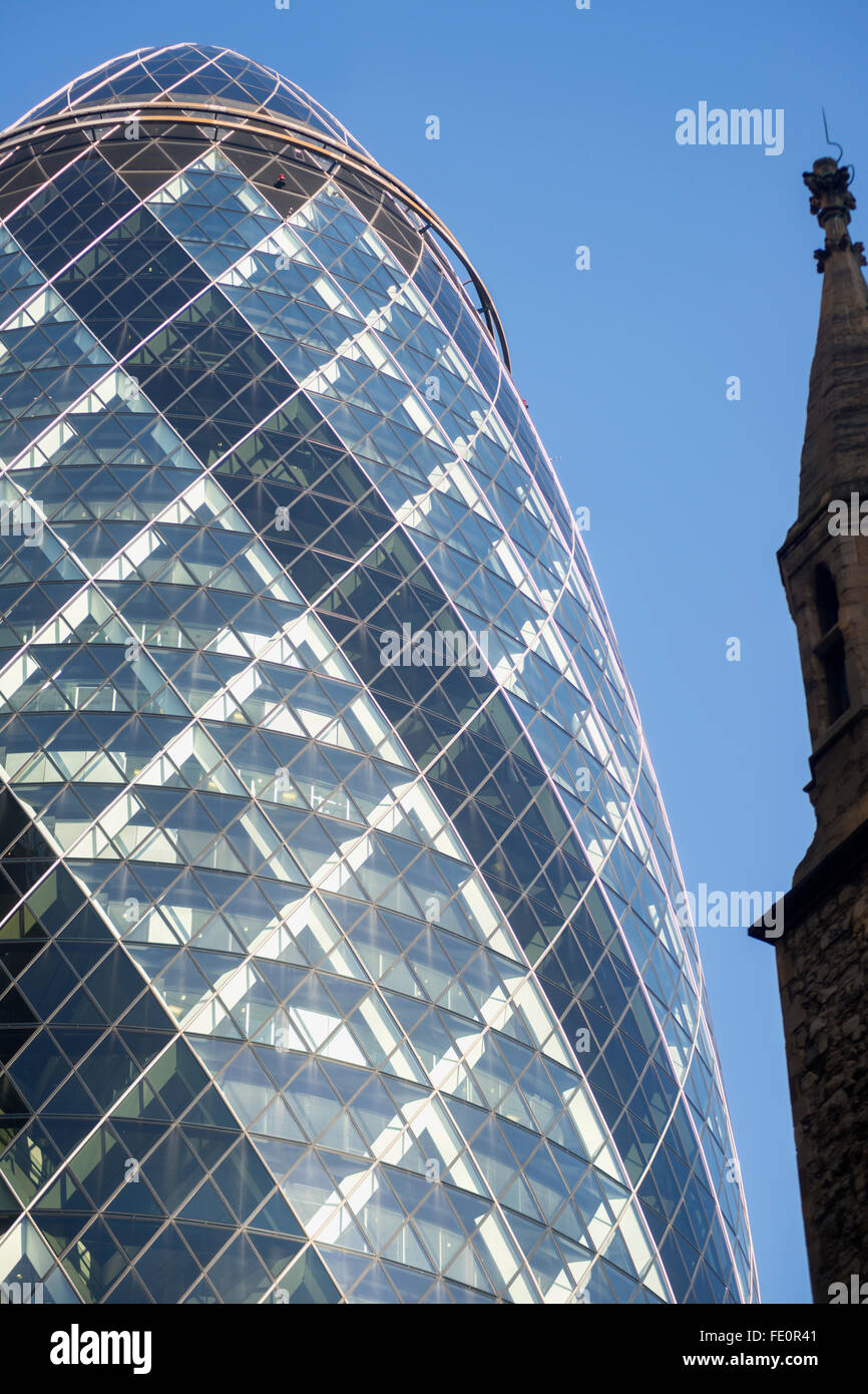 The 30 St Mary Axe building in the City of London, England, UK, also ...
