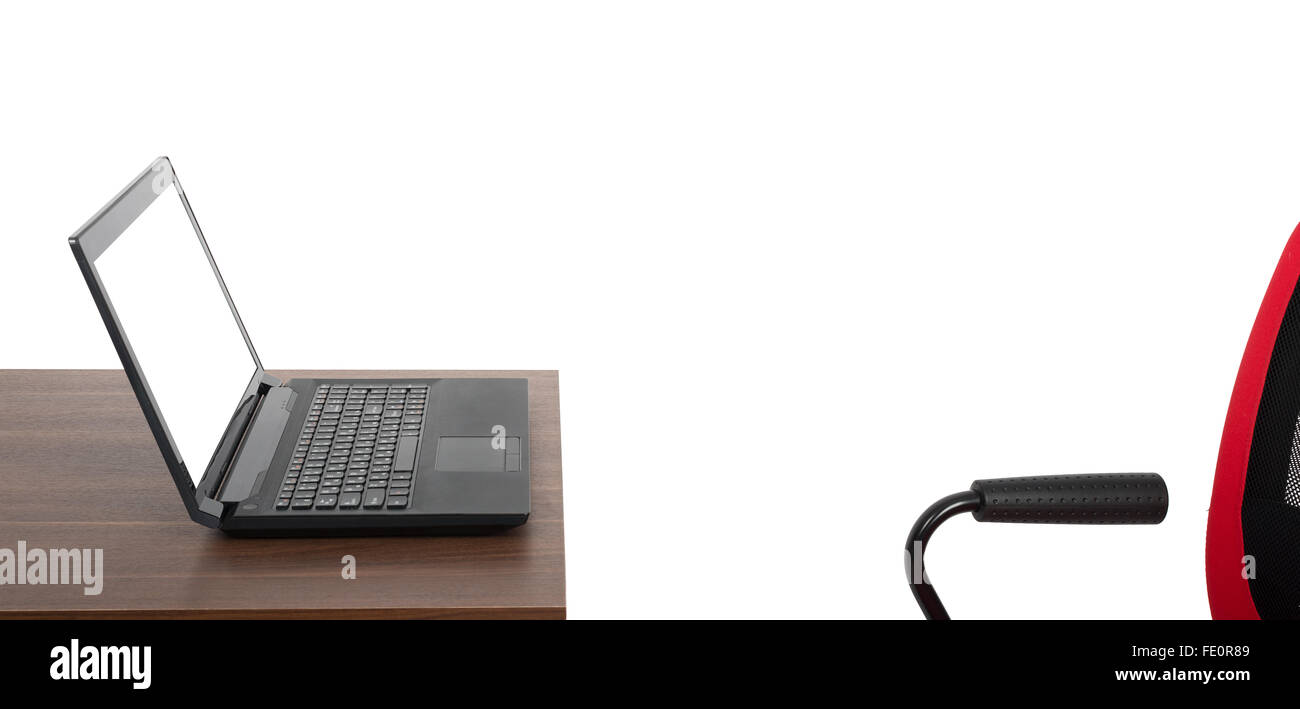 Open laptop on table Stock Photo - Alamy
