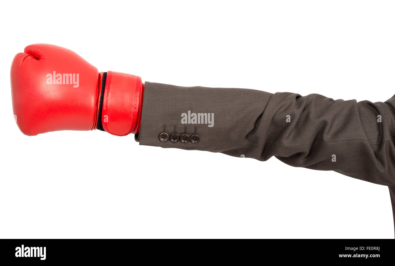 Businessman hand in boxing glove Stock Photo - Alamy