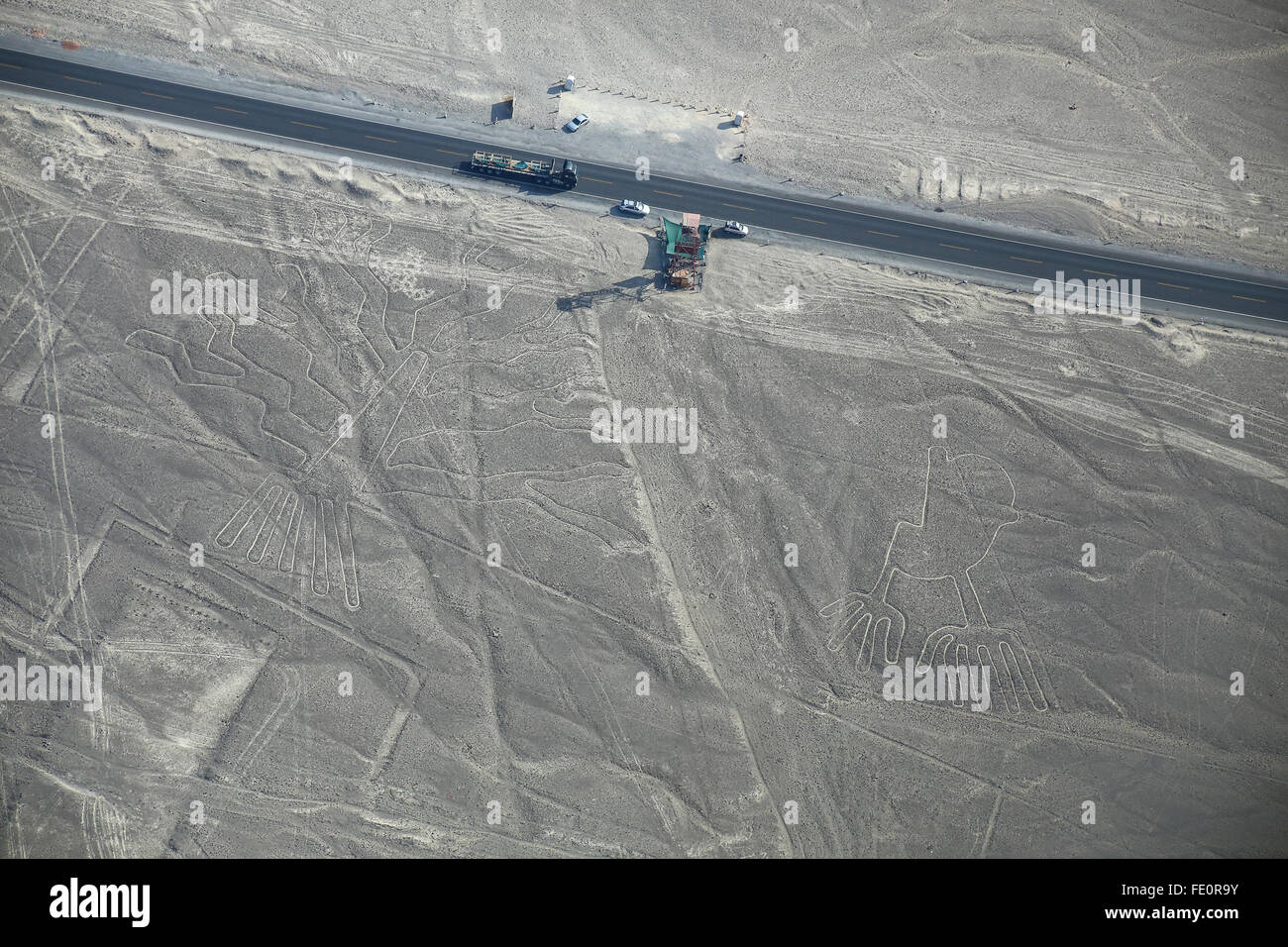 Aerial view of Nazca Lines - Tree and Hands geoglyphs, Peru. The Lines ...