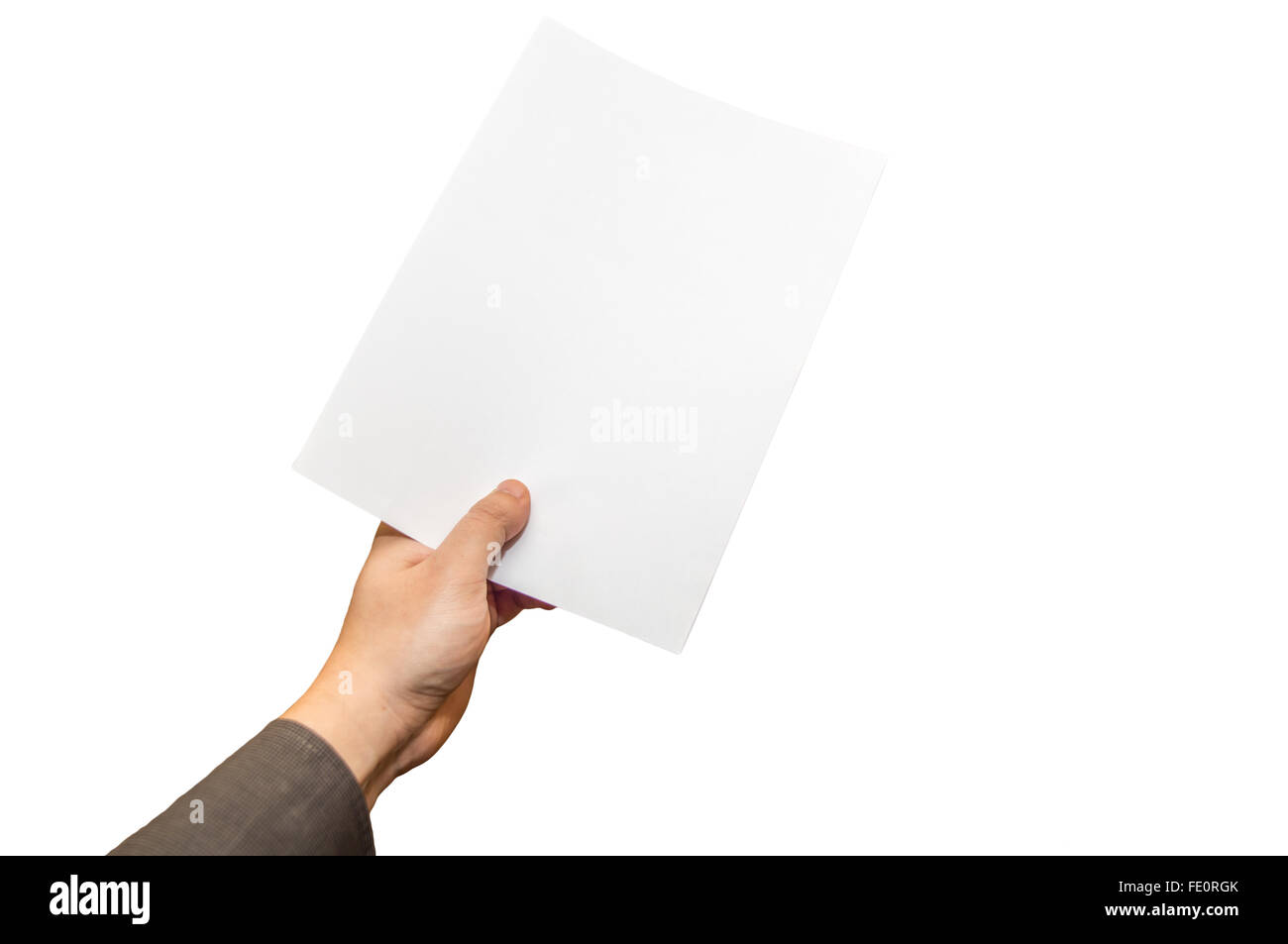 Human hand holding a sheet of paper isolated on white background Stock ...