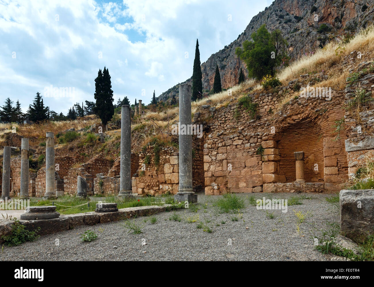 Excavations of the ancient Delphi city along the slope of Mount ...